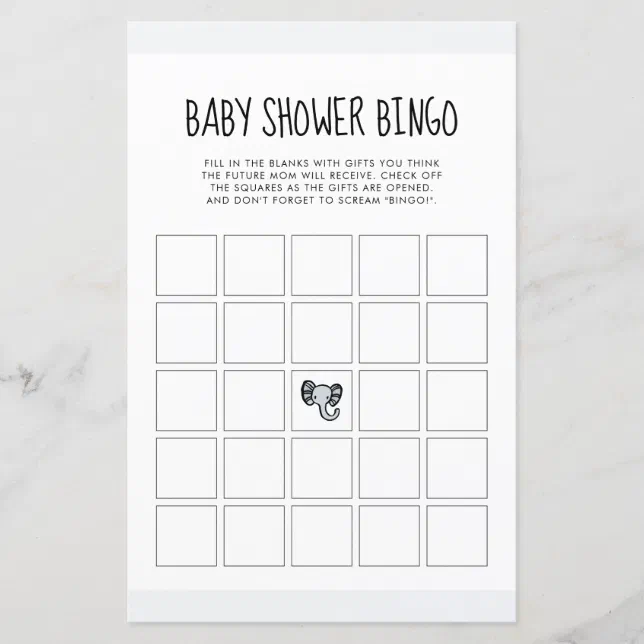 Cute blue elephant Baby shower Bingo game | Zazzle