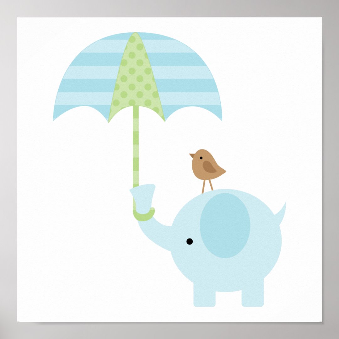 Cute Blue Elephant Boy Nursery Poster | Zazzle