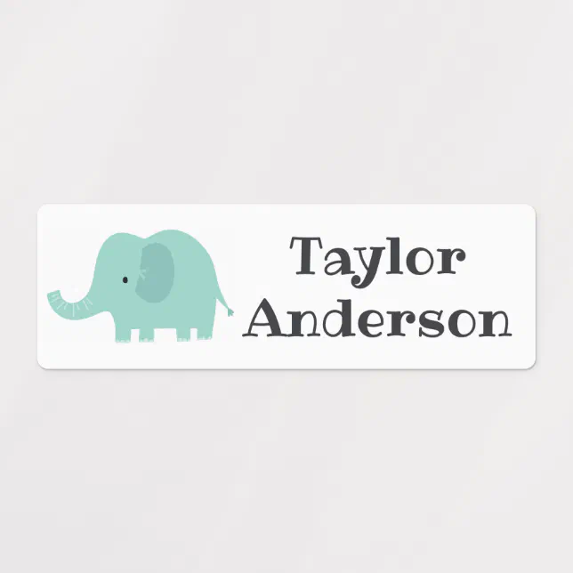 Cute Blue Elephant Cartoon Personalized Name Kids' Labels | Zazzle