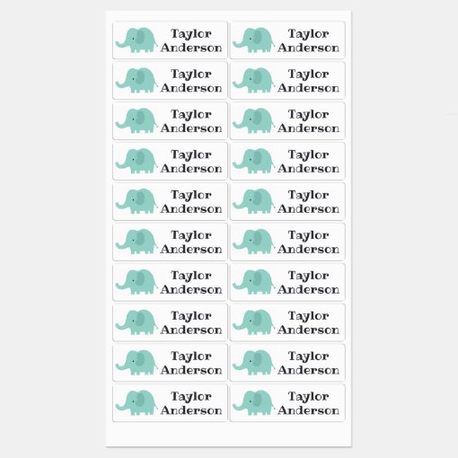 Cute Blue Elephant Cartoon Personalized Name Kids' Labels | Zazzle
