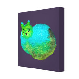 Cute blue fat cat art illustration canvas print | Zazzle