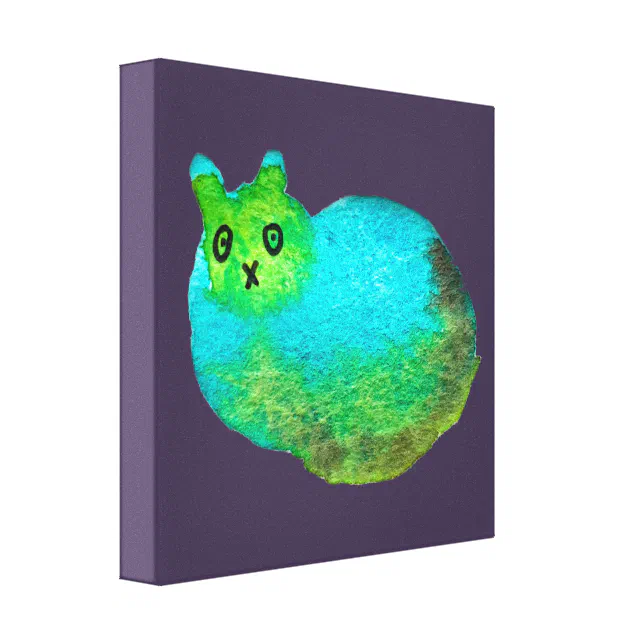 Cute blue fat cat art illustration canvas print | Zazzle