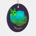 Cute blue fat cat art illustration ceramic ornament | Zazzle