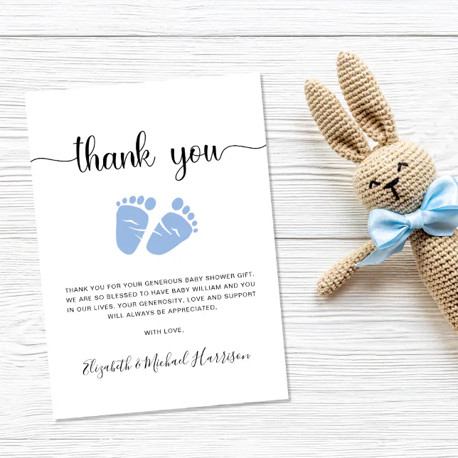 Cute Blue Feet Baby Boy Shower Thank You Card | Zazzle