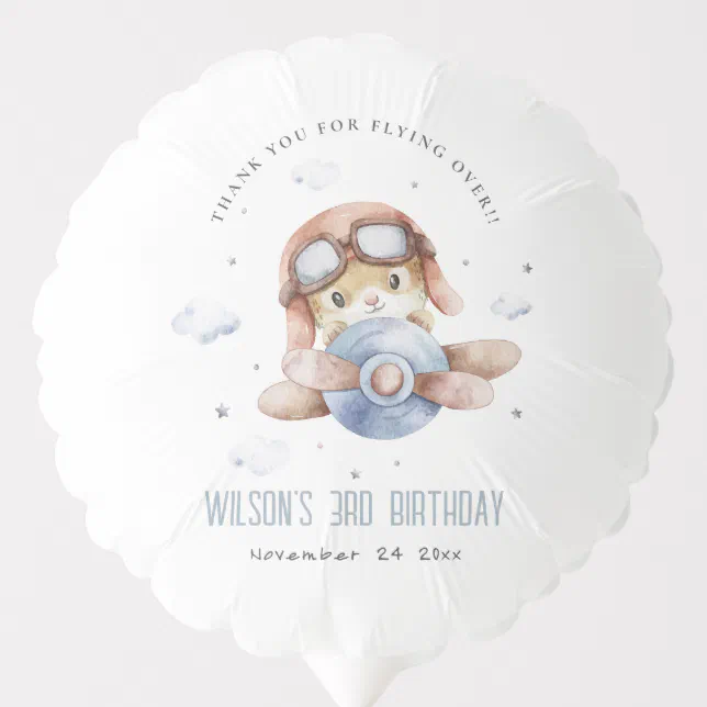 Cute Blue Fly Over Teddy Animal Plane Birthday Balloon | Zazzle