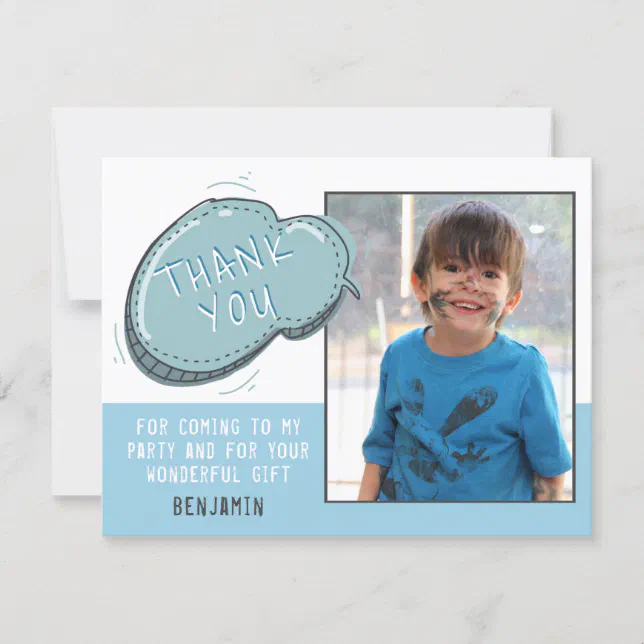 Cute Blue Frame Birthday Thank you Photo Card | Zazzle