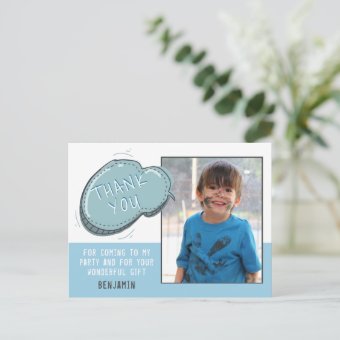 Cute Blue Frame Birthday Thank you Photo Postcard | Zazzle