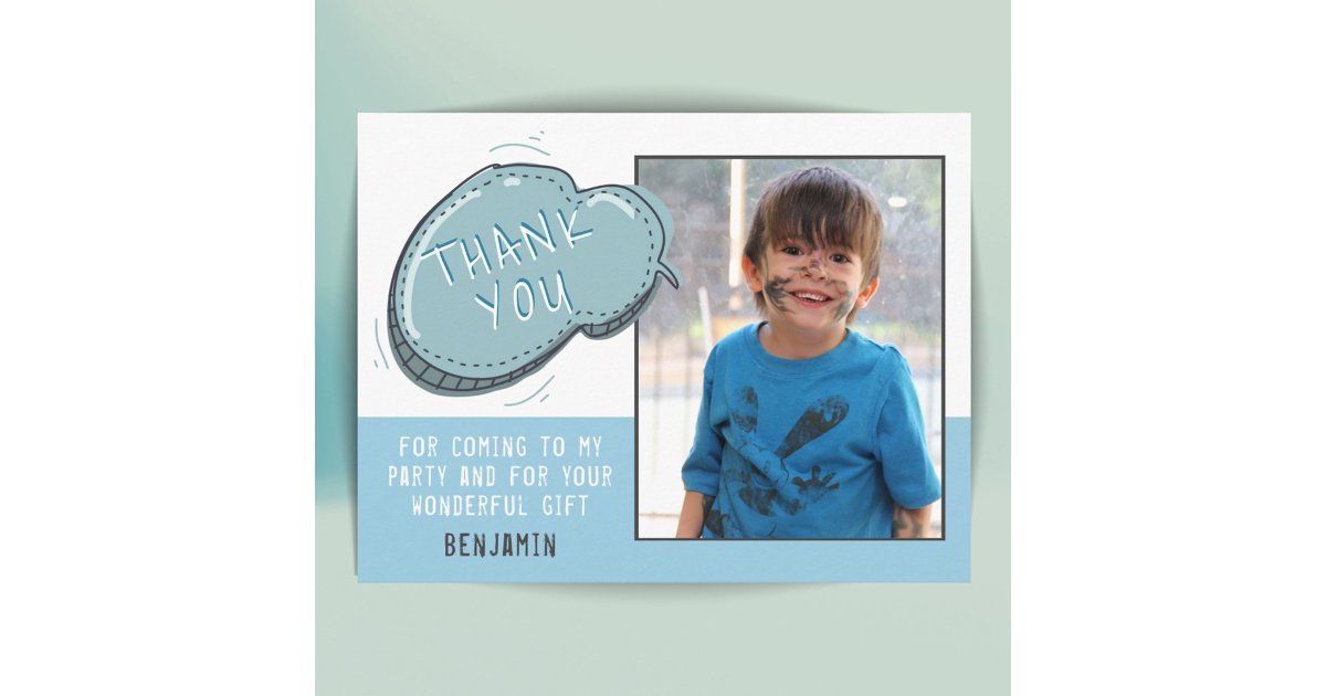 Cute Blue Frame Birthday Thank you Photo Postcard | Zazzle