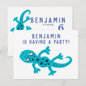 Cute Blue Gecko Lizard Birthday Party Invitation Postcard | Zazzle