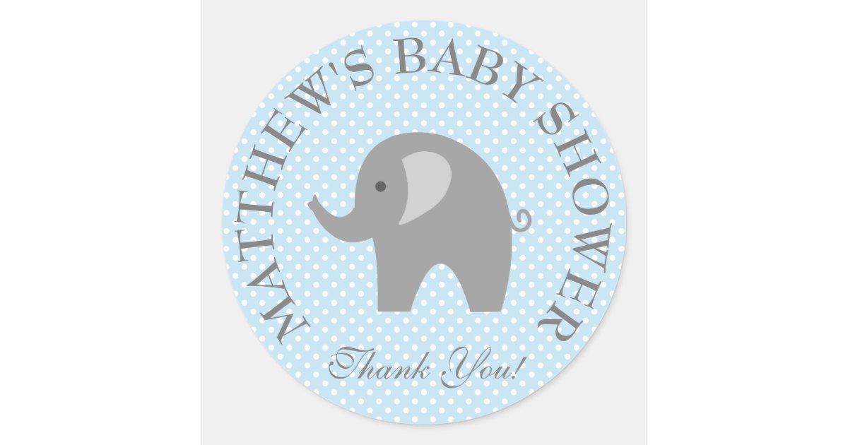 Cute blue gray elephant boys baby shower stickers | Zazzle