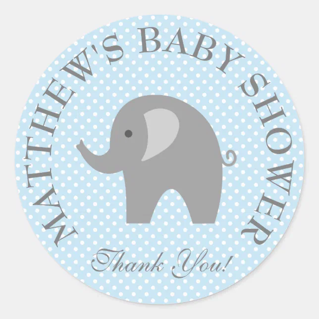 Cute blue gray elephant boys baby shower stickers | Zazzle