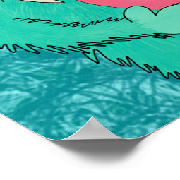 Cute Blue Green Cartoon Monster Valentine's Heart Poster | Zazzle