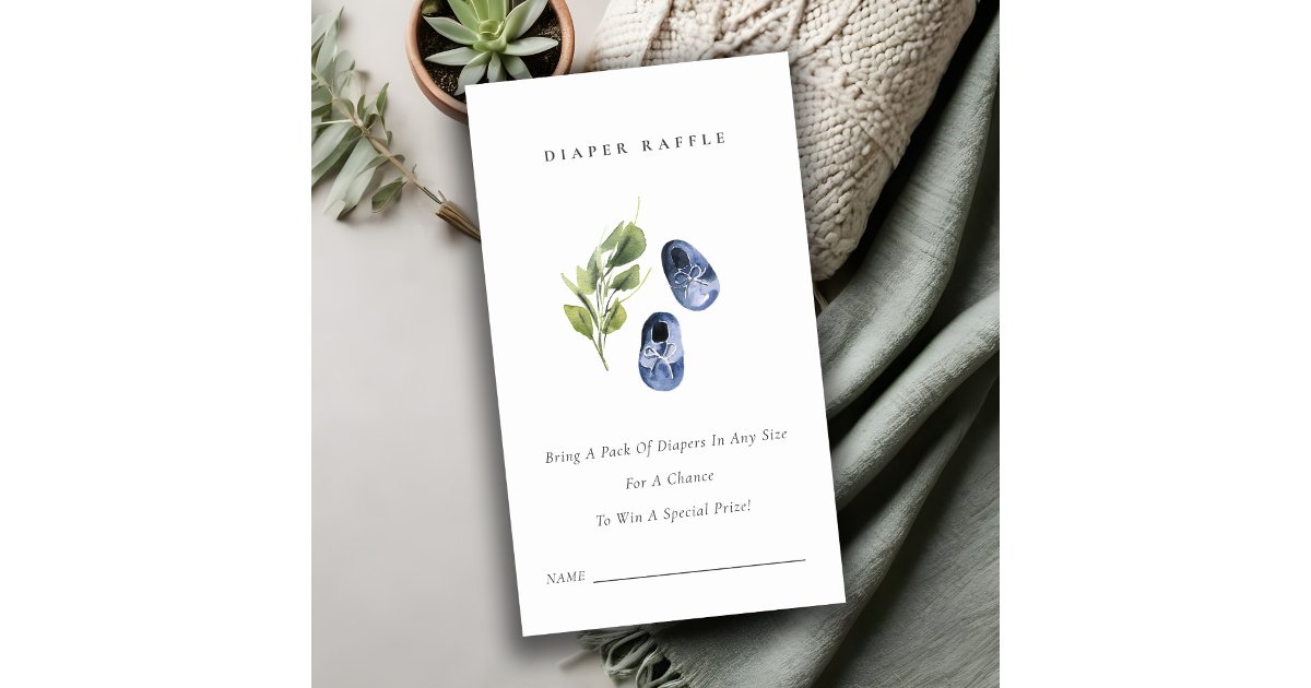 Cute Blue Green Leafy Diaper Raffle Baby Shower Enclosure Card | Zazzle