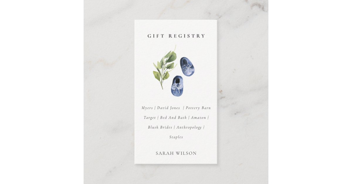 Cute Blue Green Leafy Gift Registry Baby Shower Enclosure Card | Zazzle