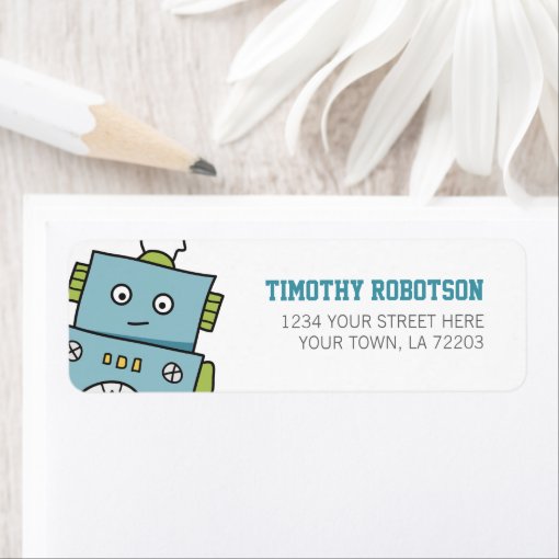 Cute Blue Hand Drawn Robot Label | Zazzle
