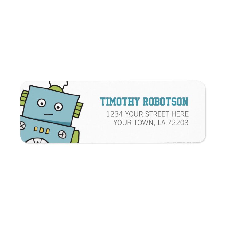 Cute Blue Hand Drawn Robot Label | Zazzle