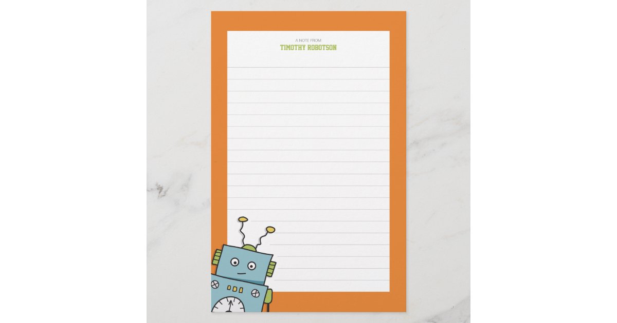 Cute Blue Hand Drawn Robot (Lined) Stationery | Zazzle