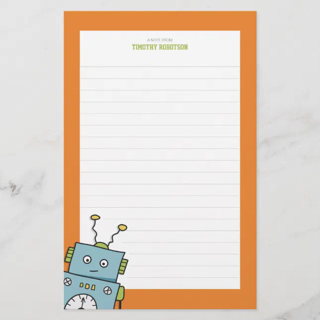 Cute Blue Hand Drawn Robot (Lined) Stationery | Zazzle
