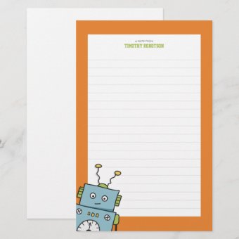 Cute Blue Hand Drawn Robot (Lined) Stationery | Zazzle