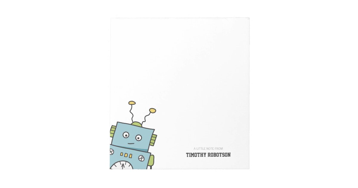 Cute Blue Hand Drawn Robot Notepad | Zazzle