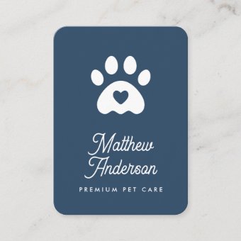 Cute Blue Heart Paw Print Pet Sitter Dog Walker Business Card | Zazzle