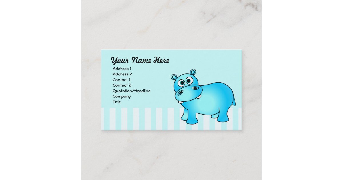 Cute Blue Hippo Business Card | Zazzle