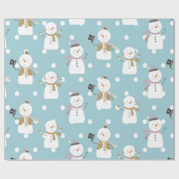 Cute Blue Holiday Snowman Kids Christmas Wrapping Paper | Zazzle