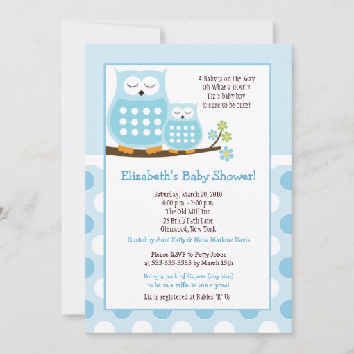 Cute Blue Hoot Owls 5x7 Baby Shower Dot Invite | Zazzle