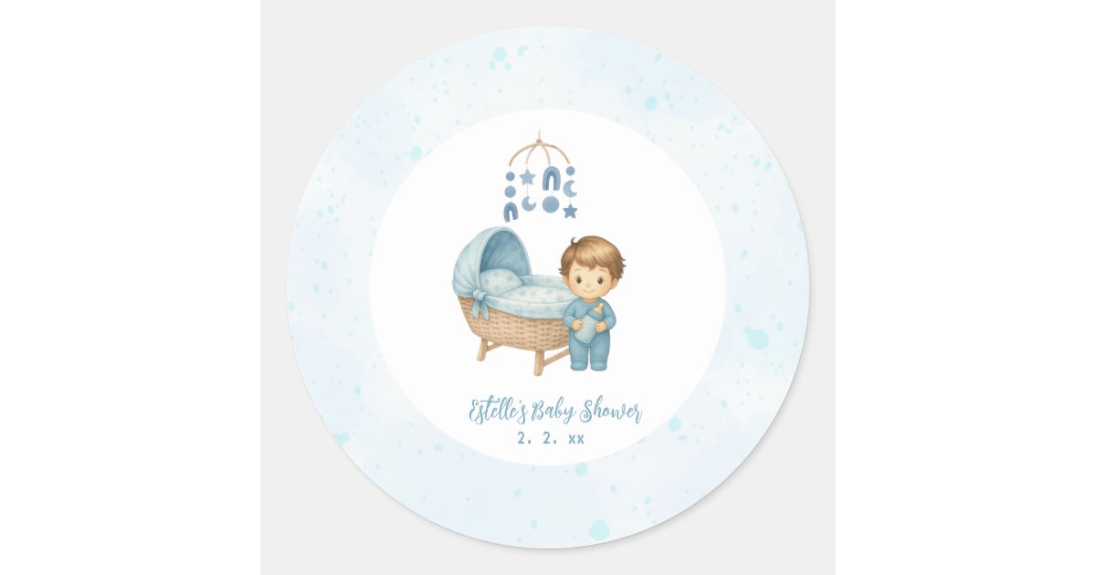 Cute Blue Mobile Crib baby cot Baby Shower Classic Round Sticker | Zazzle