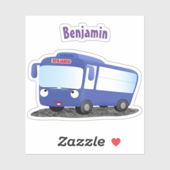 Cute blue modern bus cartoon illustration sticker | Zazzle