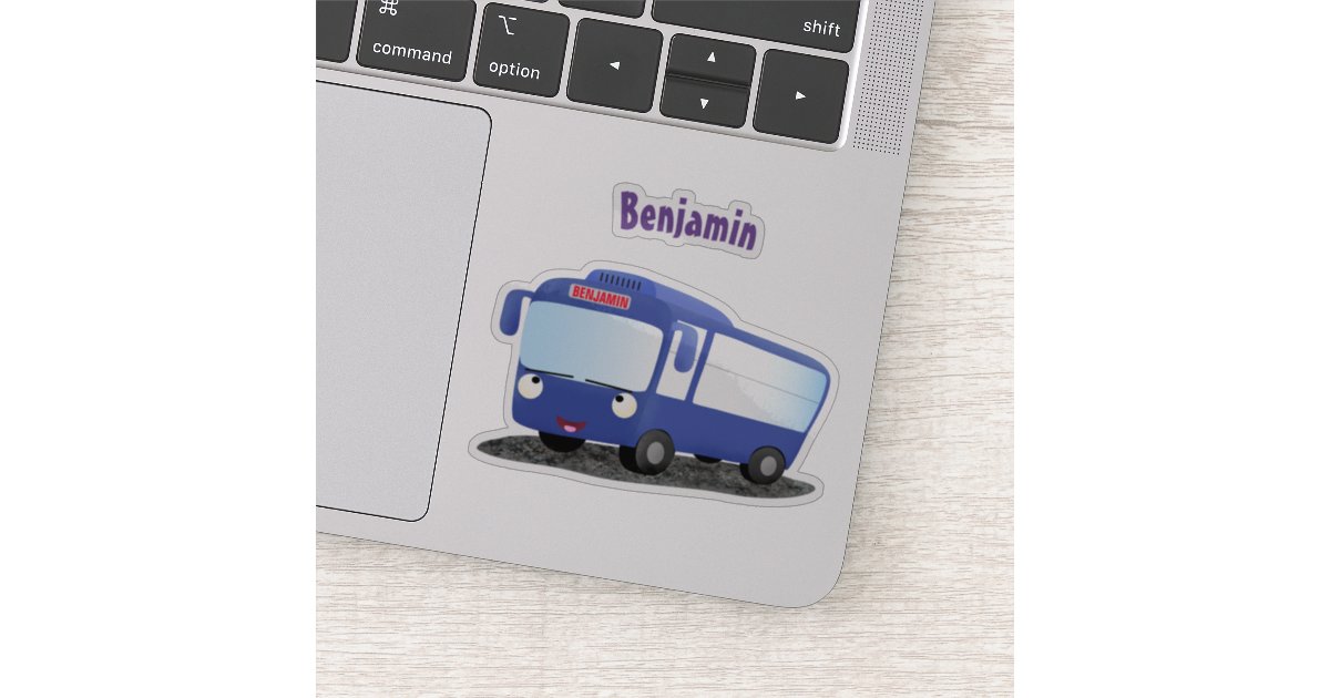 Cute blue modern bus cartoon illustration sticker | Zazzle