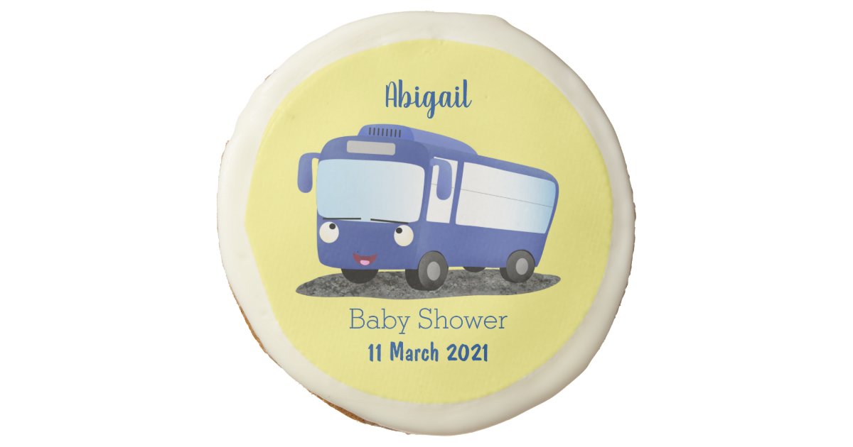Cute blue modern bus cartoon illustration sugar cookie | Zazzle
