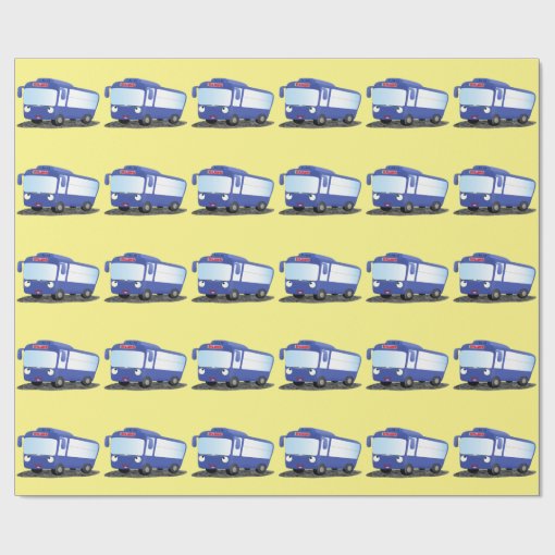 Cute blue modern bus cartoon illustration wrapping paper | Zazzle
