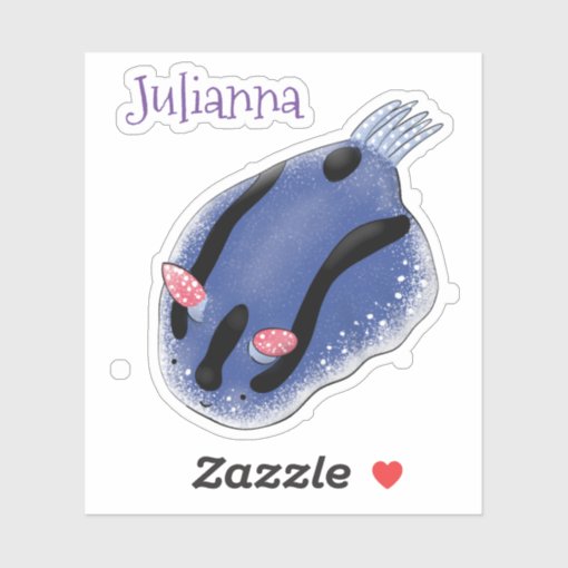 Cute blue nudibranch sea slug cartoon illustration sticker | Zazzle