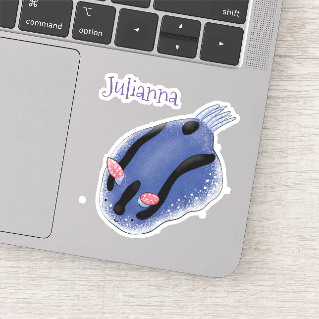 Cute blue nudibranch sea slug cartoon illustration sticker | Zazzle