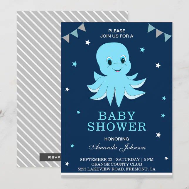 Cute Blue Octopus Baby Shower Invitation | Zazzle