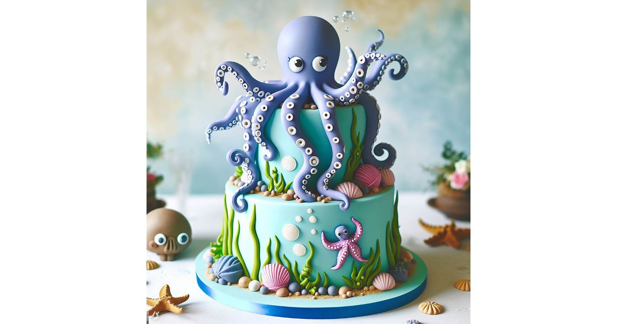 CUTE BLUE OCTOPUS THEMED BIRTHDAY CAKE INVITATION | Zazzle