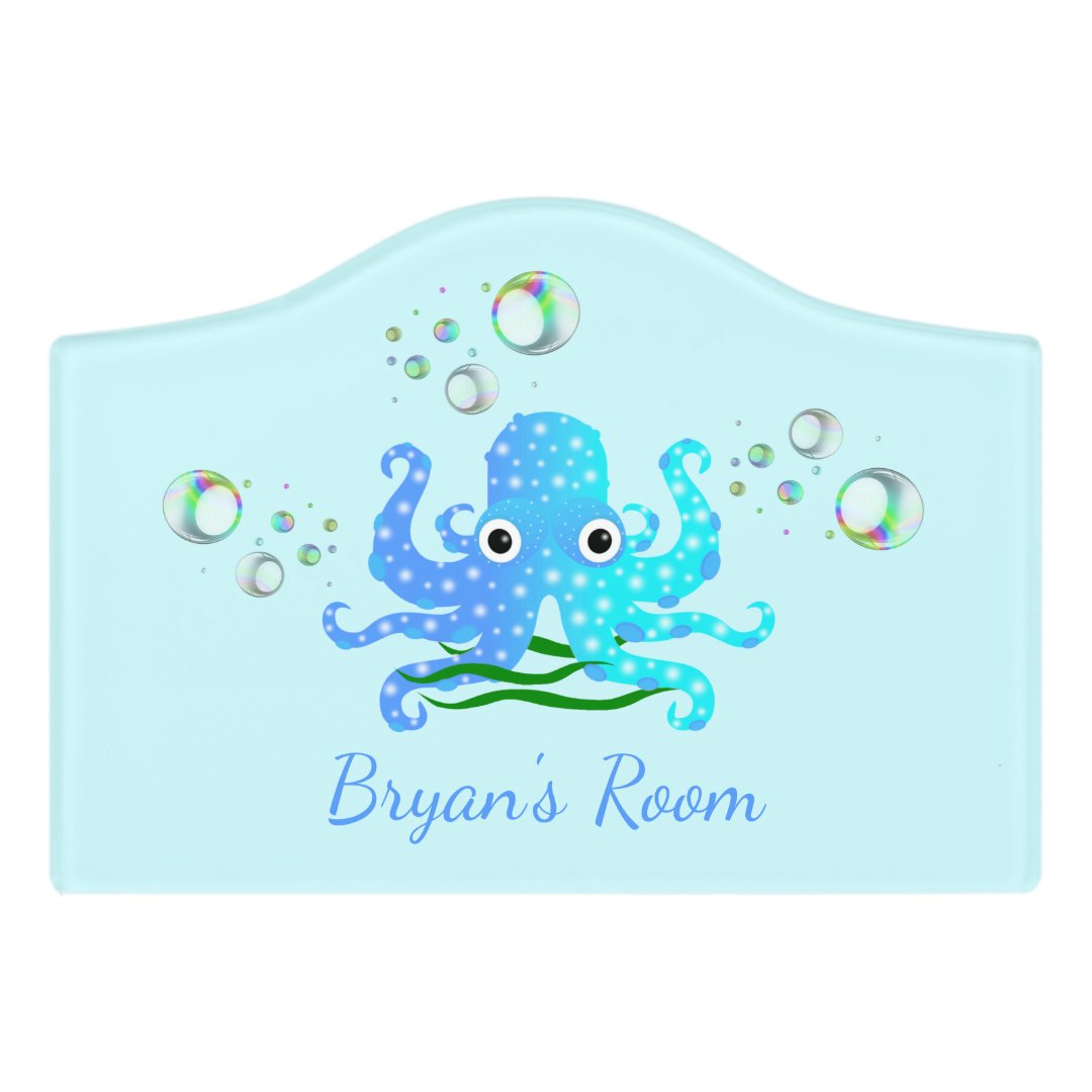 Cute Blue Octopus with Bubbles Nautical Door Sign | Zazzle