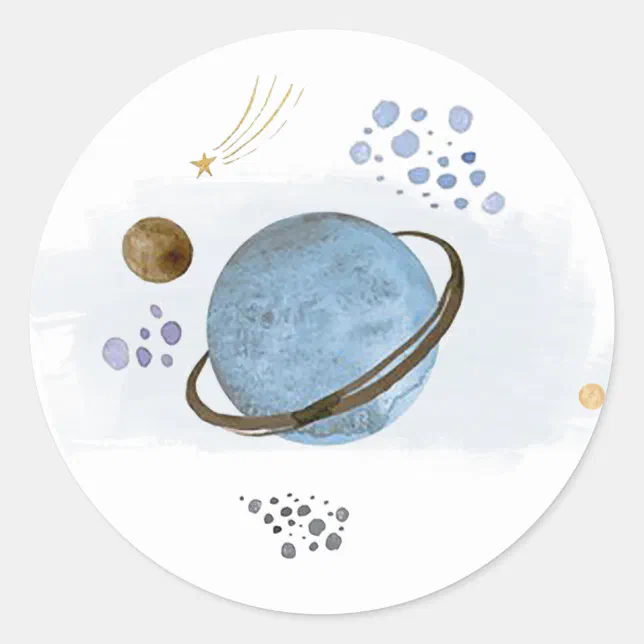 Cute Blue Outer Space Planets Galaxy Classic Round Sticker | Zazzle