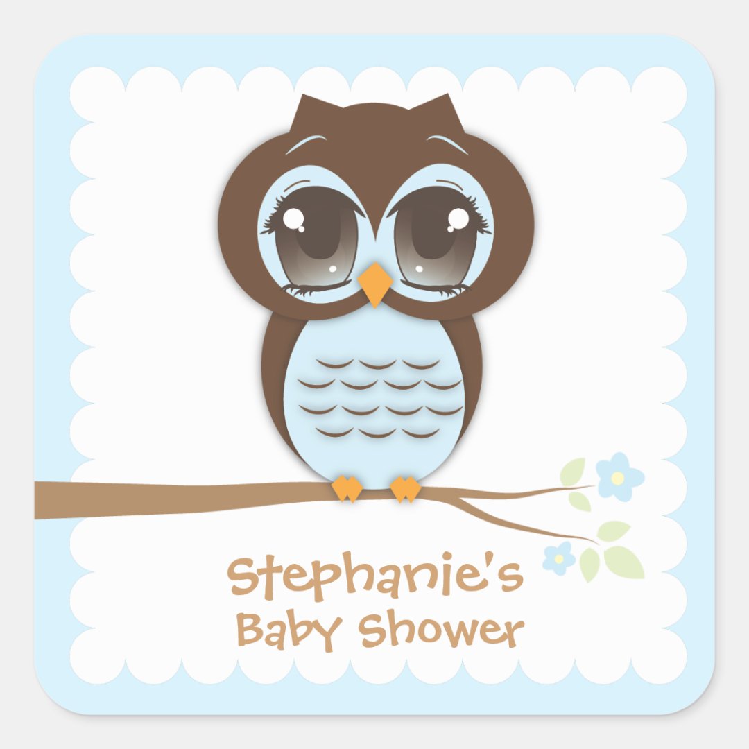 Cute Blue Owl Baby Shower for a Boy Square Sticker | Zazzle