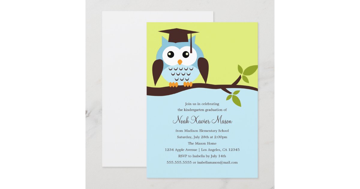 Cute Blue Owl Graduation Party Invitation | Zazzle