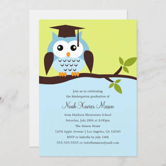 Cute Blue Owl Graduation Party Invitation | Zazzle