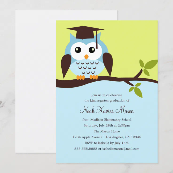 Cute Blue Owl Graduation Party Invitation | Zazzle
