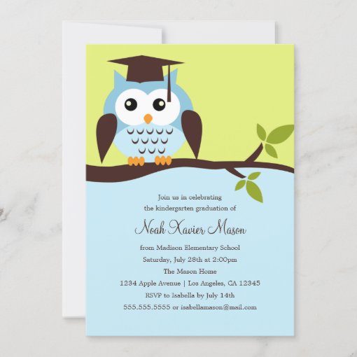 Cute Blue Owl Graduation Party Invitation | Zazzle