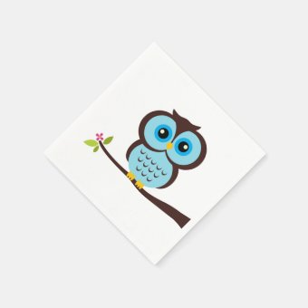 Cute Blue Owl Paper Napkins | Zazzle