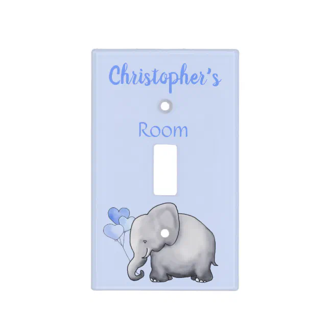 Cute Blue Personalized Elephant Baby Boy's Nursery Light Switch Cover ...