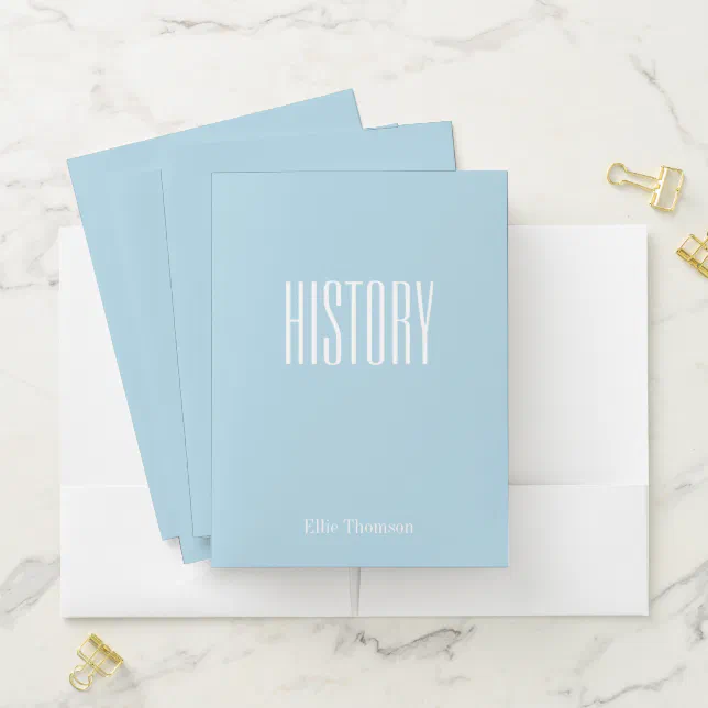 Cute Blue Personalized School Subject History Pocket Folder | Zazzle