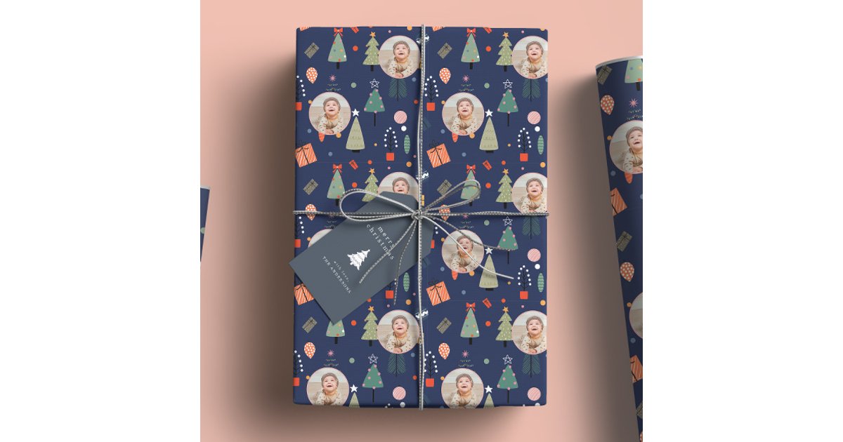 Cute Blue Photo Fun Christmas Wrapping Paper | Zazzle