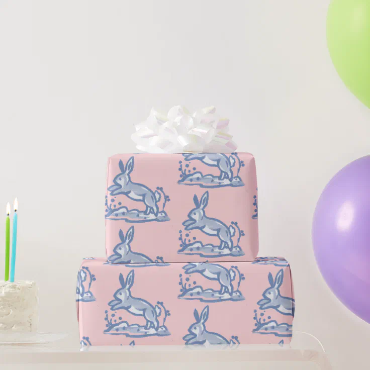 Cute Blue Pink Bunny Rabbit Pattern Easter Wrapping Paper | Zazzle