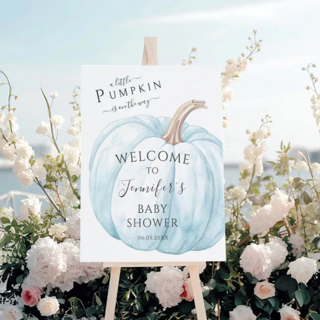 Cute Blue Pumpkin Baby Shower Welcome Sign Board | Zazzle